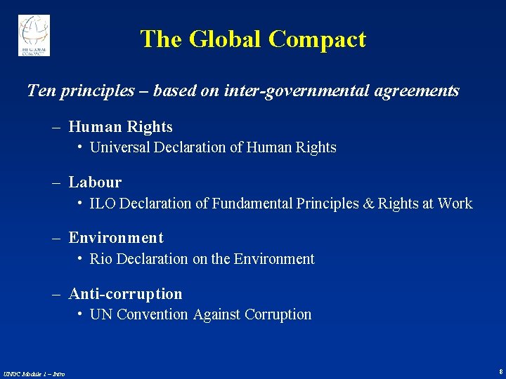 THE UN GLOBAL COMPACT MODULE 1 ENVIRONMENTAL PRINCIPLES