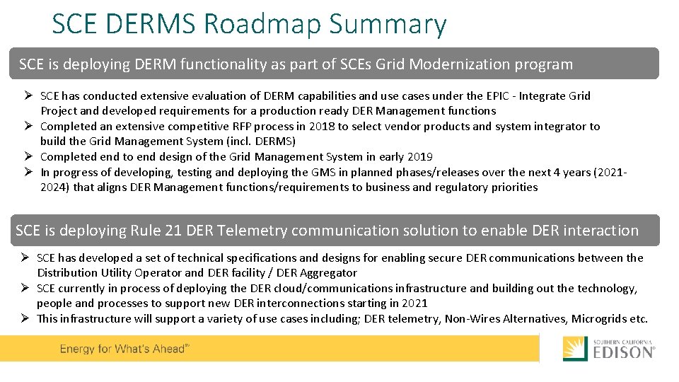 SCEs DERMS Background Roadmap Rule 21 Working Group