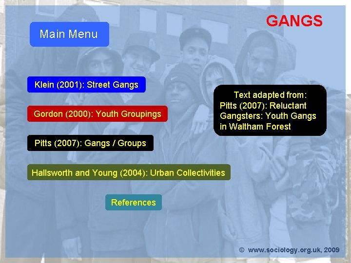 GANGS Main Menu Klein 2001 Street Gangs Gordon