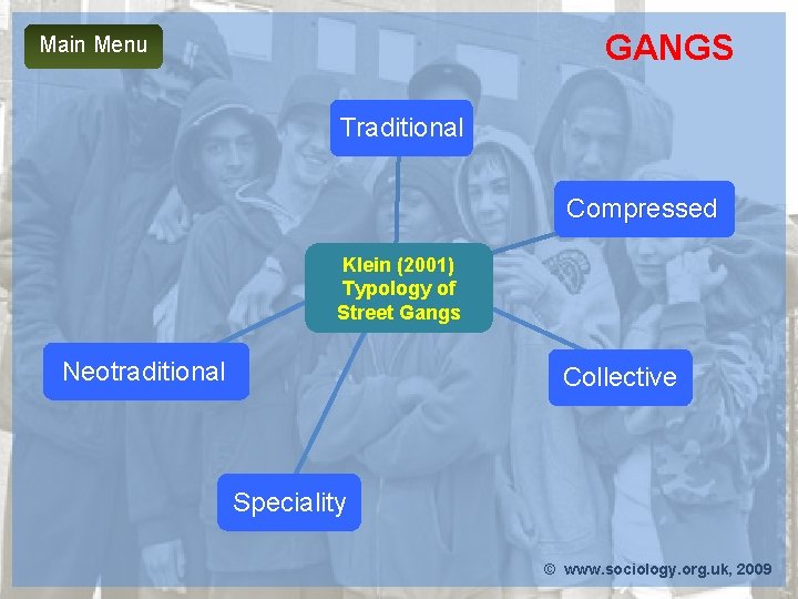 GANGS Main Menu Klein 2001 Street Gangs Gordon