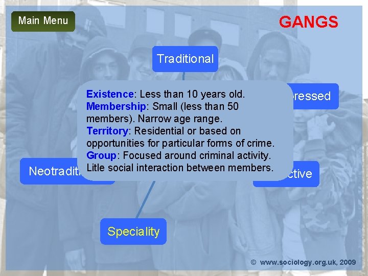 GANGS Main Menu Klein 2001 Street Gangs Gordon