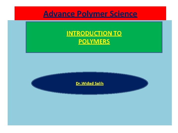 Advance Polymer Science INTRODUCTION TO POLYMERS Dr Widad