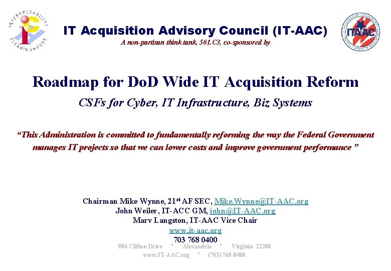 IT Acquisition Advisory Council ITAAC A nonpartisan think