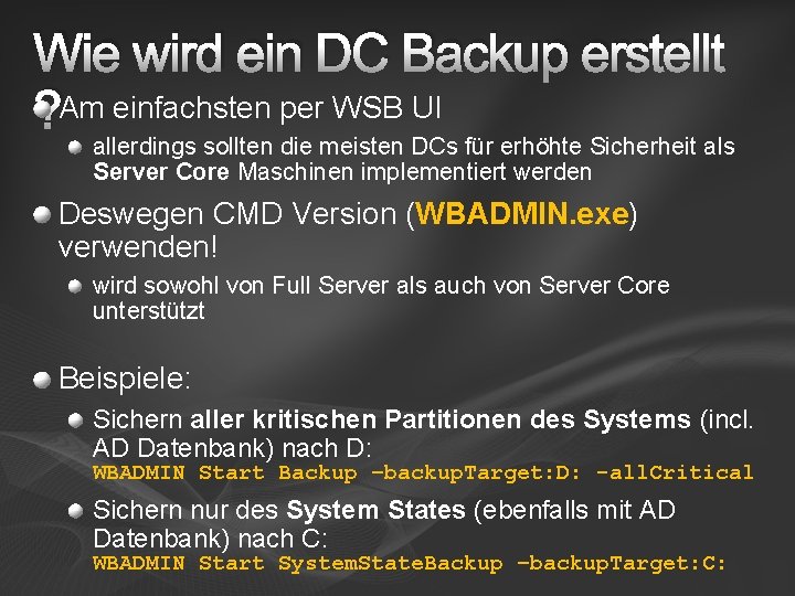 Active Directory Backup und Recovery in Windows Server