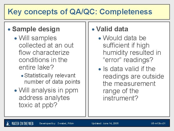 QAQC FOR ENVIRONMENTAL MEASUREMENT Unit 4 Module 13
