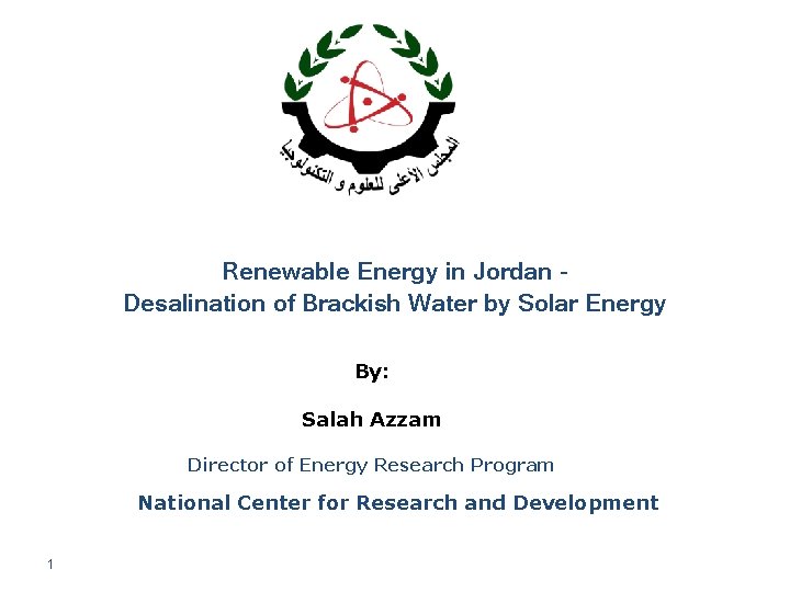 Renewable Energy in Jordan Desalination of Brackish Water
