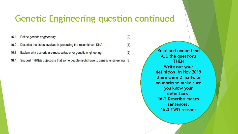 ASSET TUTORING GENETICS Q A The questions are