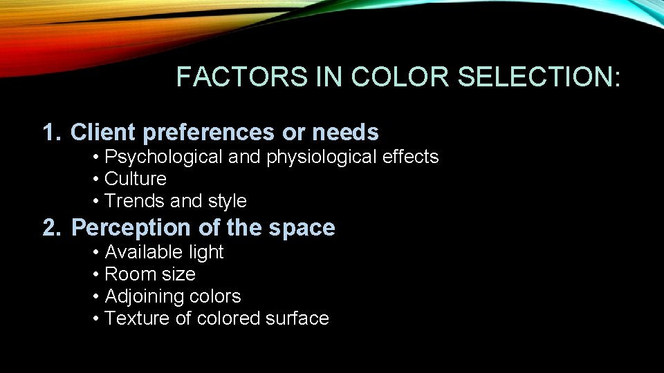 COLOR SELECTION Obj 2 01 Color FACTORS IN