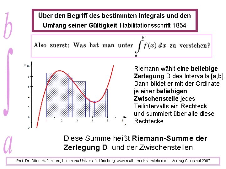 Bernhard Riemann und sein Integral Prof Dr Drte