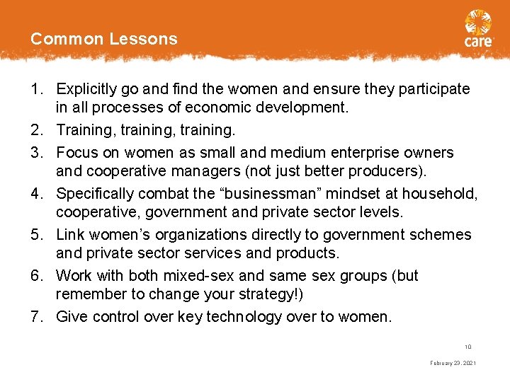 Key Gender Issues in Value Chain Development Examining