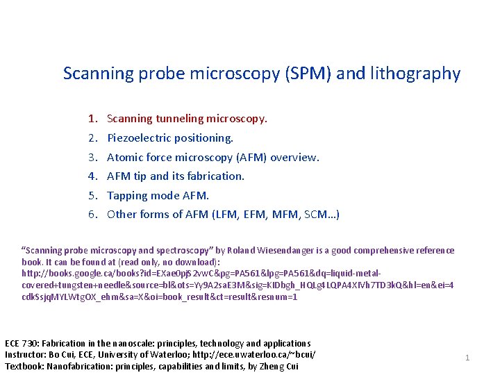 Scanning probe microscopy SPM and lithography 1 2