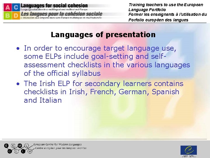 Training teachers to use the European Language Portfolio