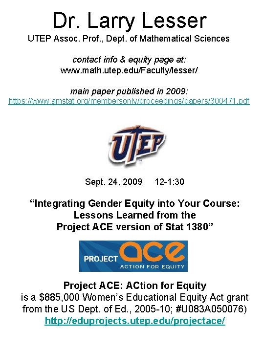 Dr Larry Lesser UTEP Assoc Prof Dept of