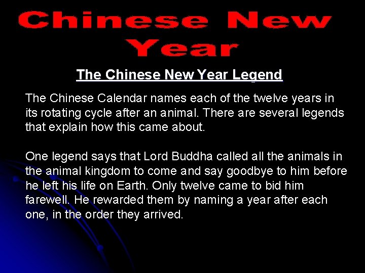 The Chinese New Year Legend The Chinese Calendar