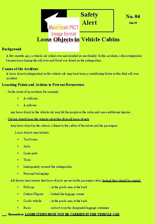 Committed to Safety Alert No 04 Jan 99