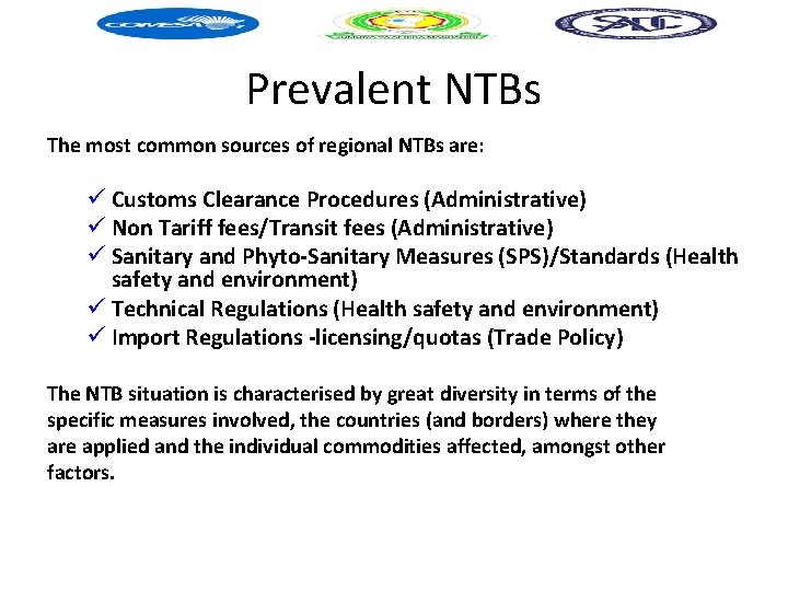 Non Tariff Barriers NTBs to trade in the