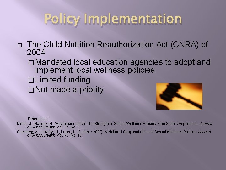 IMPROVING THE SCHOOL NUTRITION ENVIRONMENT Tanisha D Belton