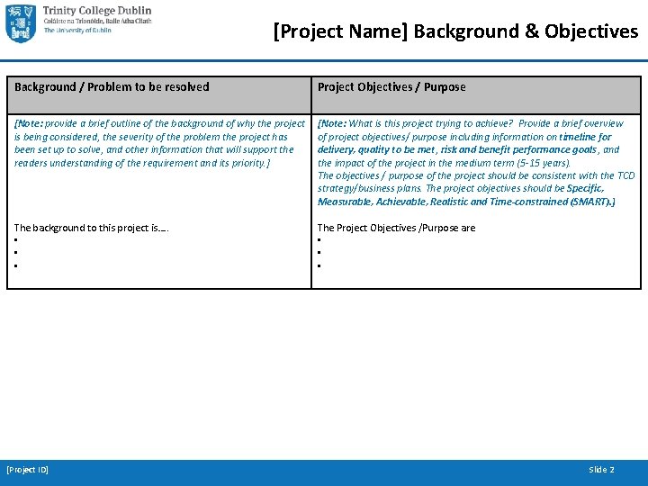 Project Name project Business Case Summary Note Hints
