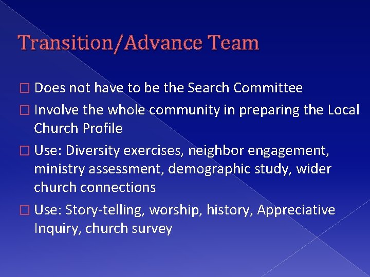 Introducing the New LOCAL CHURCH PROFILE Ministerial Excellence