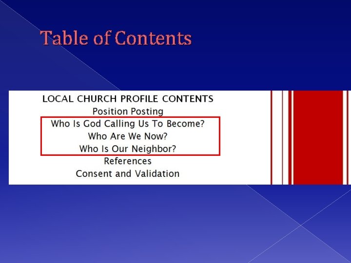 Introducing the New LOCAL CHURCH PROFILE Ministerial Excellence