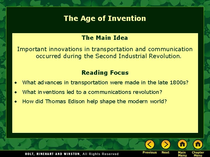 Chapter 14 The Second Industrial Revolution Section Notes