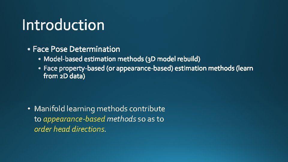 Manifold learning methods contribute to appearancebased methods so