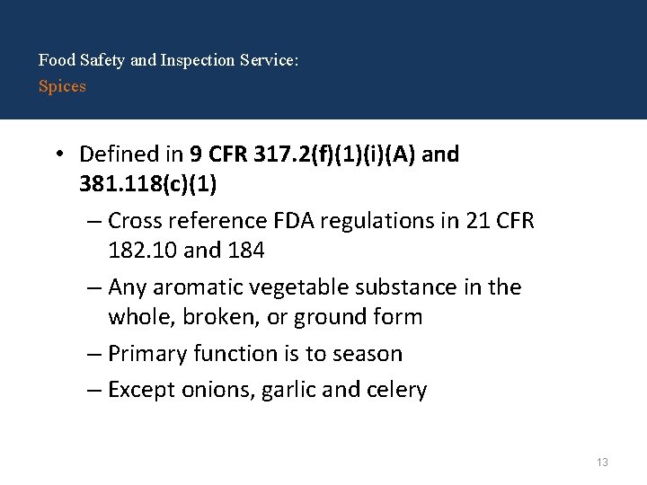 Food Safety and Inspection Service 1 Food Safety