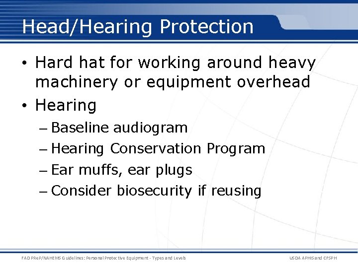 Personal Protective Equipment Types and Levels Adapted from
