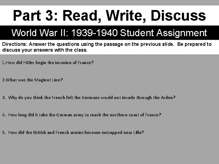 World War II 1939 1940 Student Assignment Learning