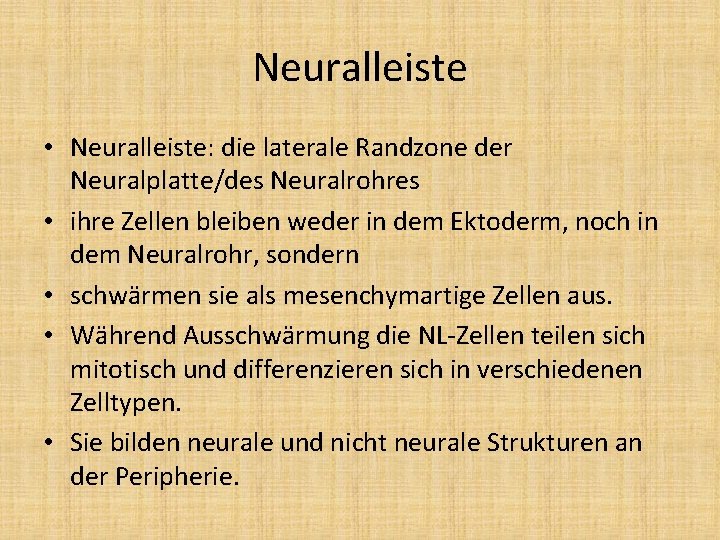 Entwicklung und Derivate der Neuralleiste und des Plakodektoderms