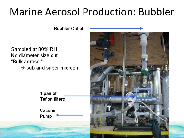 Organic Particle Production from the Bubbler and Sea
