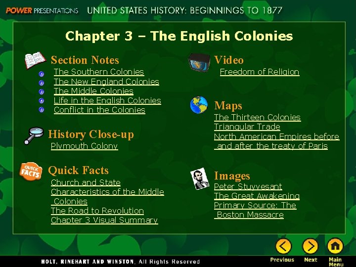 Chapter 3 The English Colonies Section Notes The