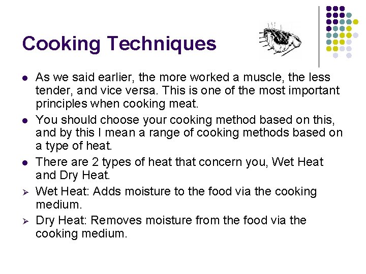 Meat Cookery CS 1SS Foster Learning Objectives l