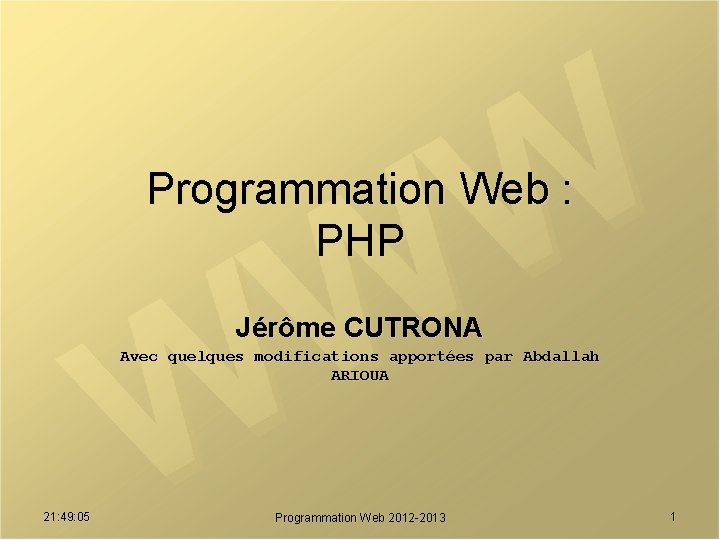 Programmation Web PHP Jrme CUTRONA Avec quelques modifications