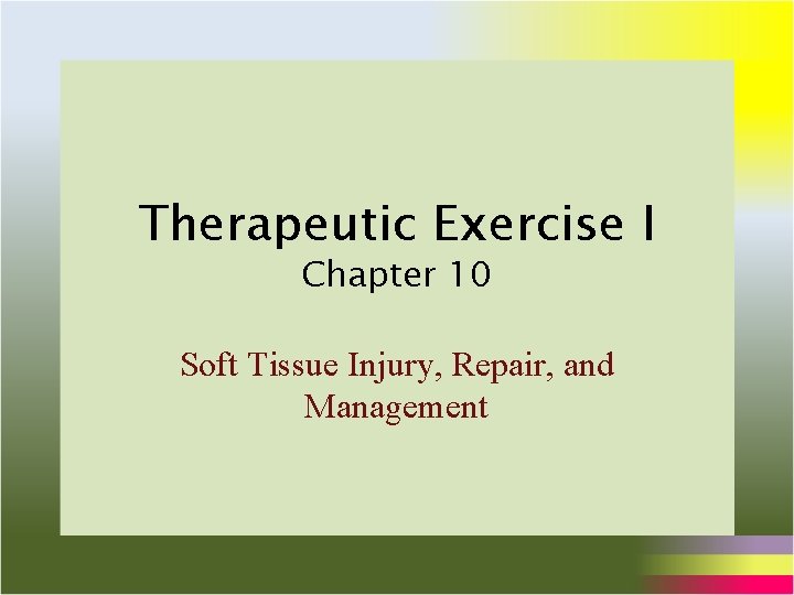 Therapeutic Exercise I Chapter 10 Soft Tissue Injury