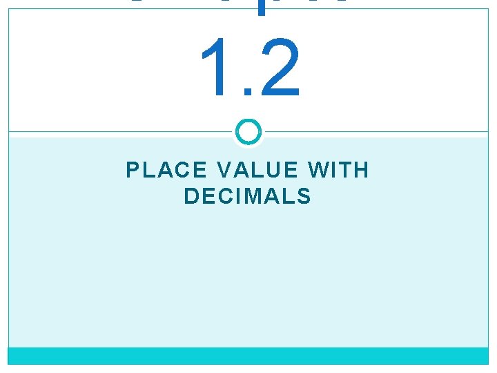 Chapter 1 2 PLACE VALUE WITH DECIMALS How