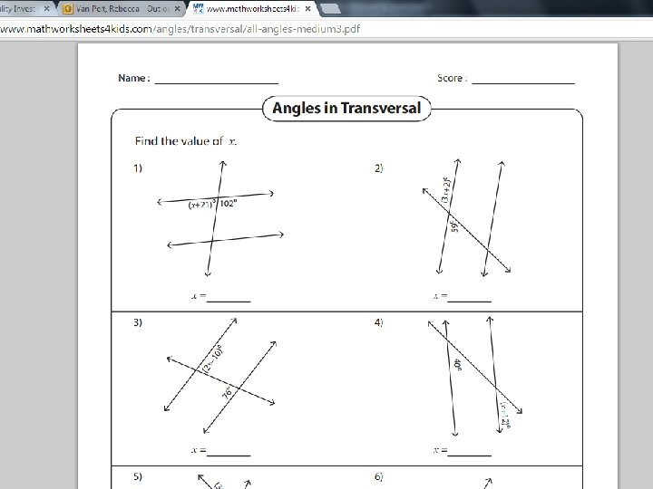 Line and Angle Relationships Warm Up Find the