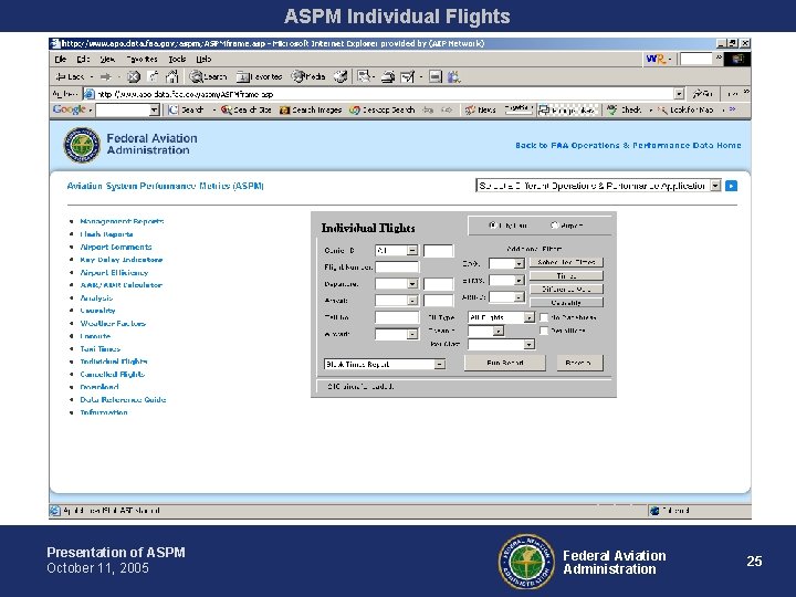 Presentation of the Aviation System Performance Metrics System