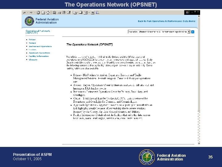 Presentation of the Aviation System Performance Metrics System