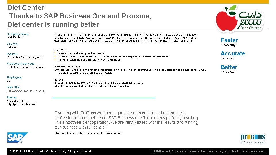 Diet Center Thanks to SAP Business One and