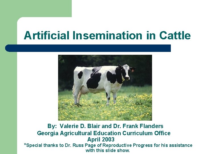 Artificial Insemination in Cattle By Valerie D Blair