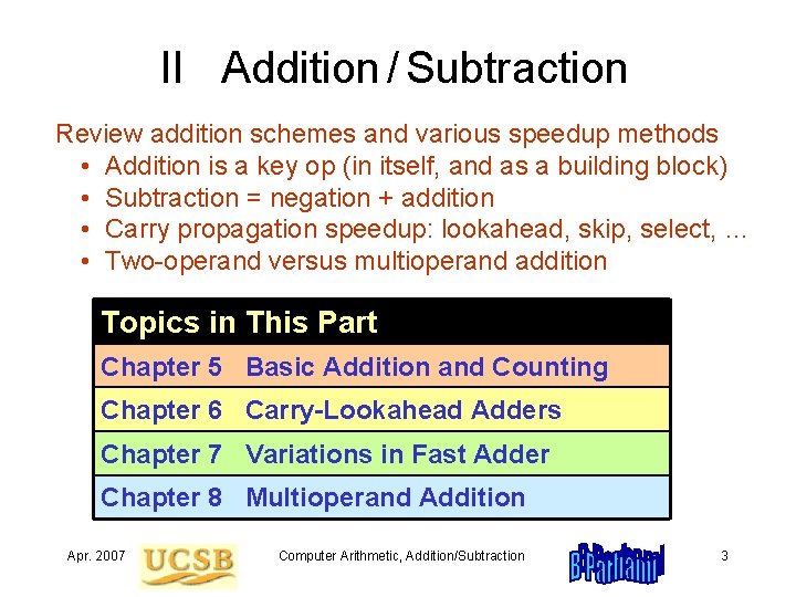 Part II Addition Subtraction Apr 2007 Computer Arithmetic