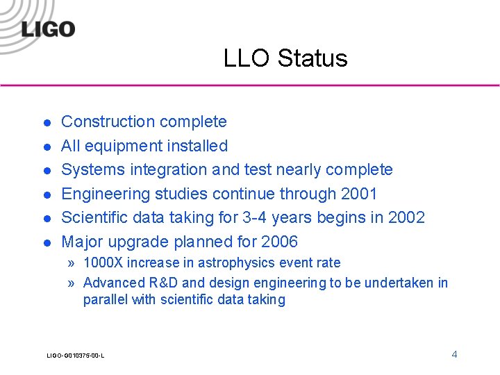 LIGO Livingston Observatory Mark Coles Observatory Head LIGO