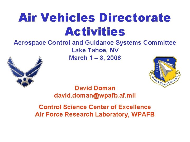 Air Vehicles Directorate Activities Aerospace Control and Guidance