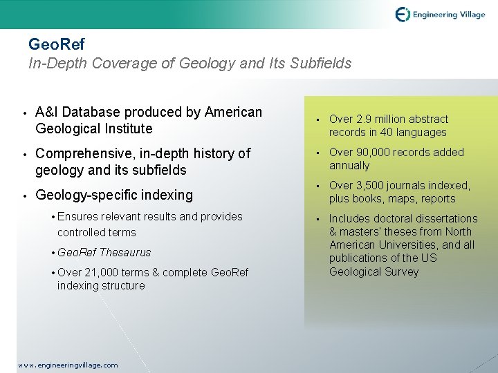 Engineering Village Advanced searching GEOBASE and Geo Ref