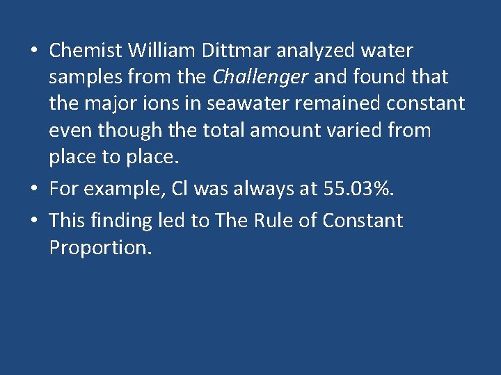 Chemical and Physical Features of Sea Water and