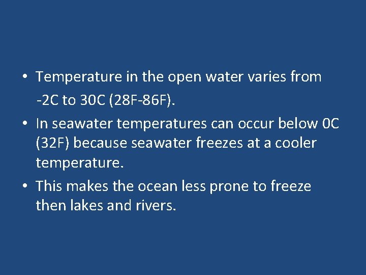 Chemical and Physical Features of Sea Water and