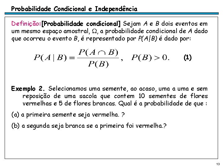 AULA 4 AULA 5 Introduo Teoria das Probabilidades
