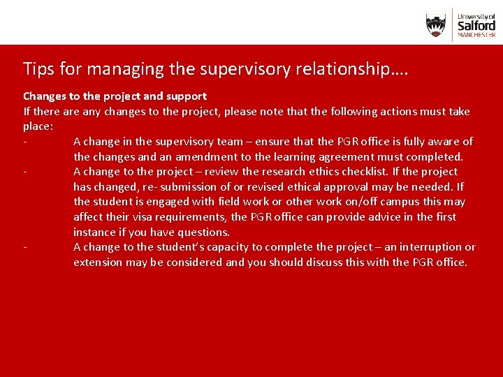Managing the Supervisory relationship and Support Supervisory Training
