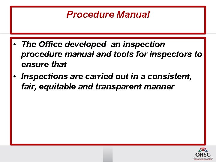 NORMS AND STANDARDS COMPLIANCE INSPECTIONS 16 17 January